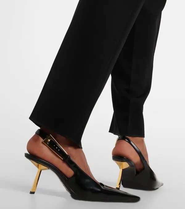 Saint Laurent Lee 75 Polished Leather Slingback Pumps - Black