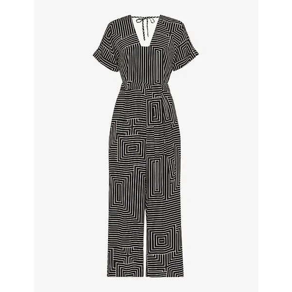 Whistles Angled Stripe-print Short-sleeve Woven Jumpsuit - Black