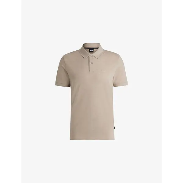 BOSS Logo-embroidered Short-sleeve Cotton Polo Shirt - Open Beige