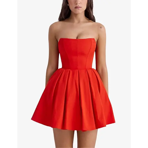 House Of Cb Emmanuela Strapless Woven Mini Dress - Italian Tomato
