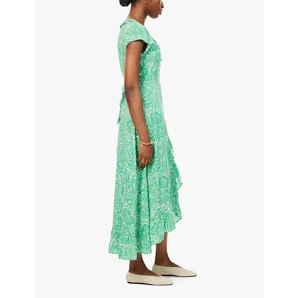 Aspiga Demi Wrap-Around Woven Midi Dress - Green/White | Editorialist