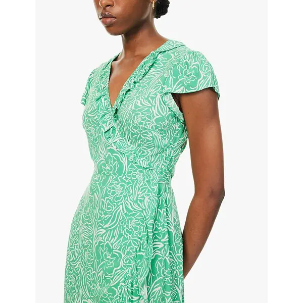 Aspiga Demi Wrap-Around Woven Midi Dress - Green/White | Editorialist