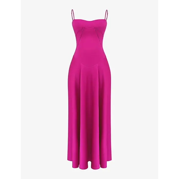 House OF CB Anabella Lace-Up Satin Maxi Dress - Fuchsia