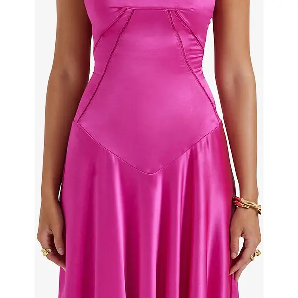 House OF CB Anabella Lace-Up Satin Maxi Dress - Fuchsia