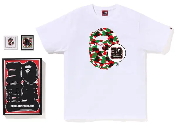 A BATHING APE Store Dubai 30th Anniversary Ape Head Tee Shirt Set - White