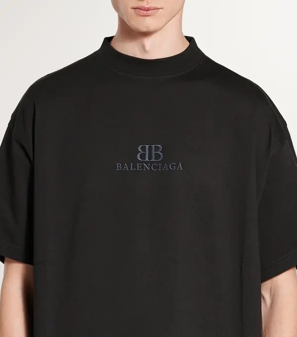 Balenciaga Raw-Hem Logo T-Shirt - Black | Editorialist
