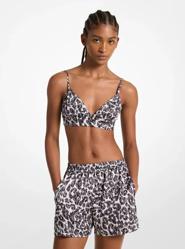 Michael Kors Leopard Logo Print Satin Bra Top In Size By - Grey
