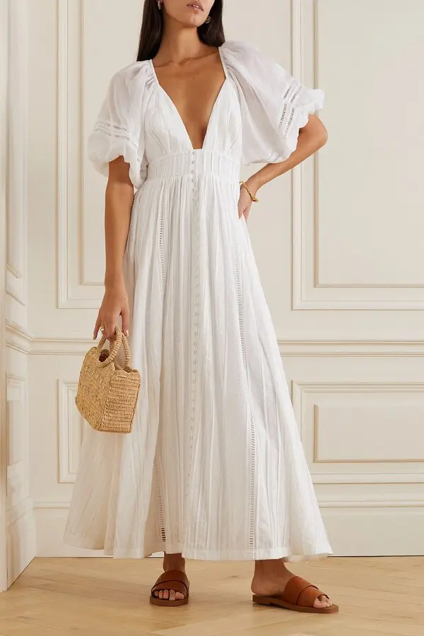 Joslin Julianna Pleated Cotton Maxi Dress In White - 85% Off | Editorialist
