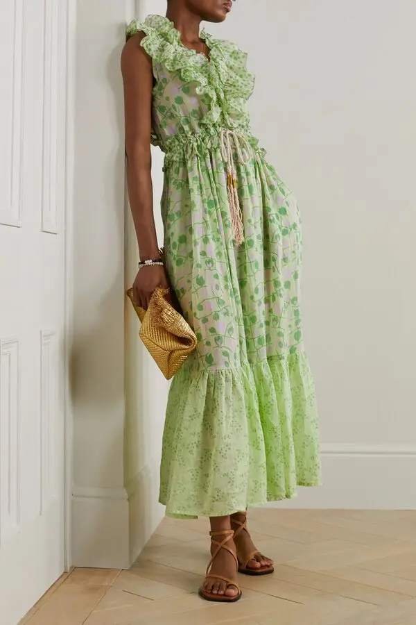 Yvonne S Marie Antoinette Floral-Print Linen Maxi Dress In Green - 80% Off  | Editorialist