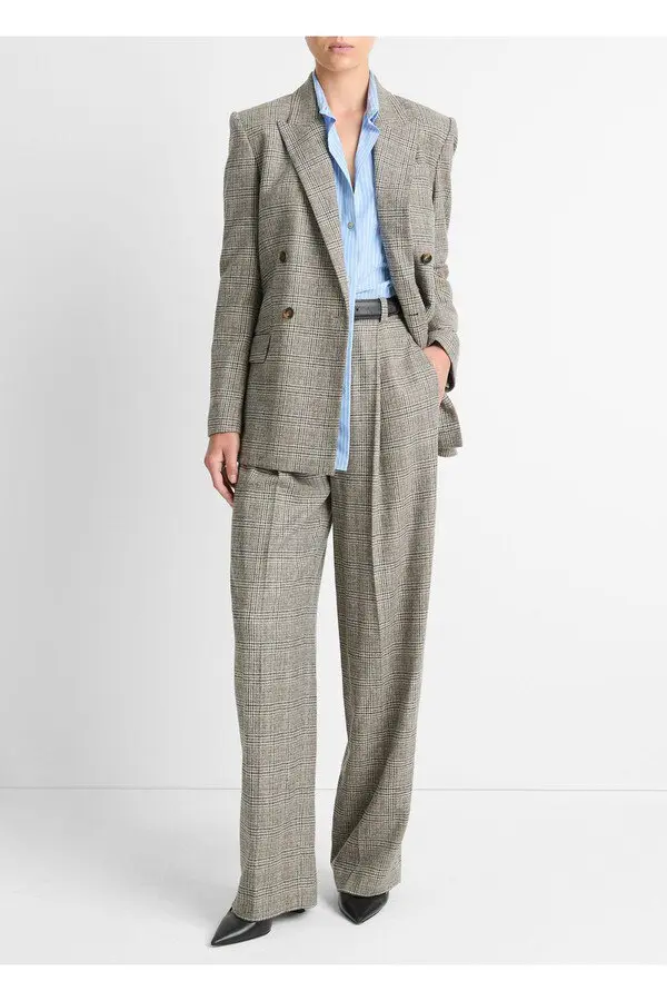 Vince Plaid Italian Wool-blend Double-breasted Blazer