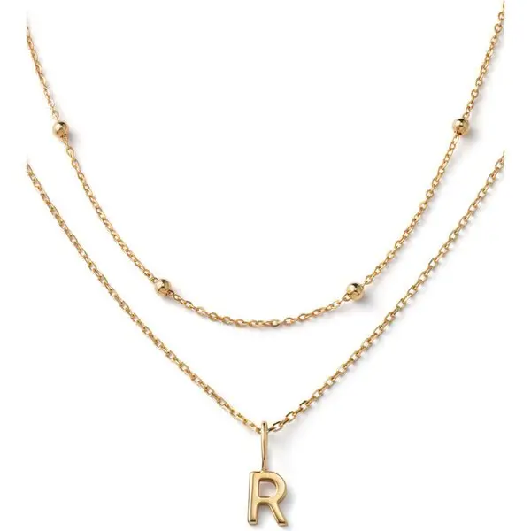 ANA LUISA 10k Layered Chain Necklace With Letter Charm - R