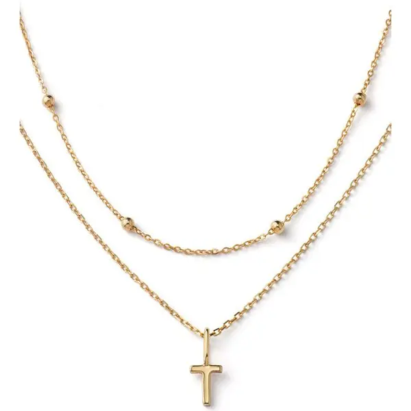 ANA LUISA 10k Layered Chain Necklace With Letter Charm - T