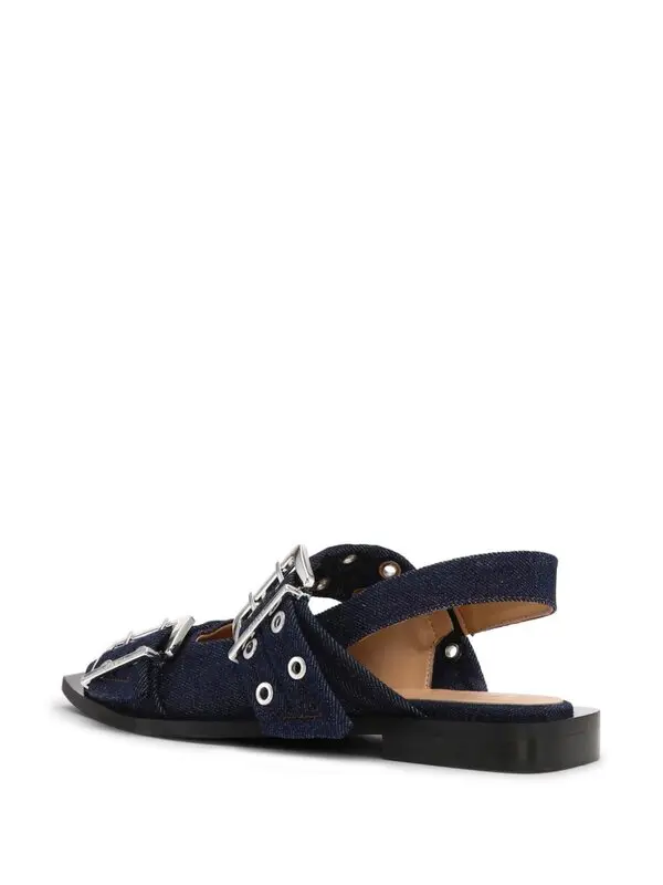GANNI Buckle-detail Denim Ballerina Flats - Blue