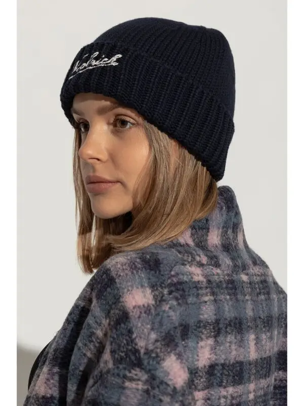 Woolrich Logo-intarsia Beanie - Blue