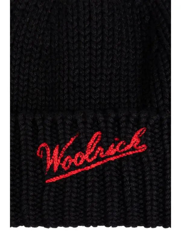 Woolrich Logo-intarsia Beanie - Black
