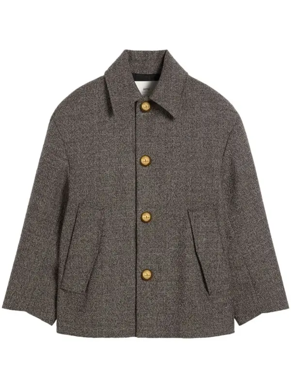 AMI Paris Belted Wool-cotton Blend Coat