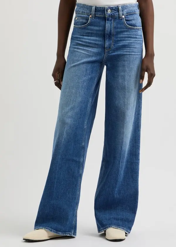 Paige Sasha Distressed Wide-leg Jeans - Blue