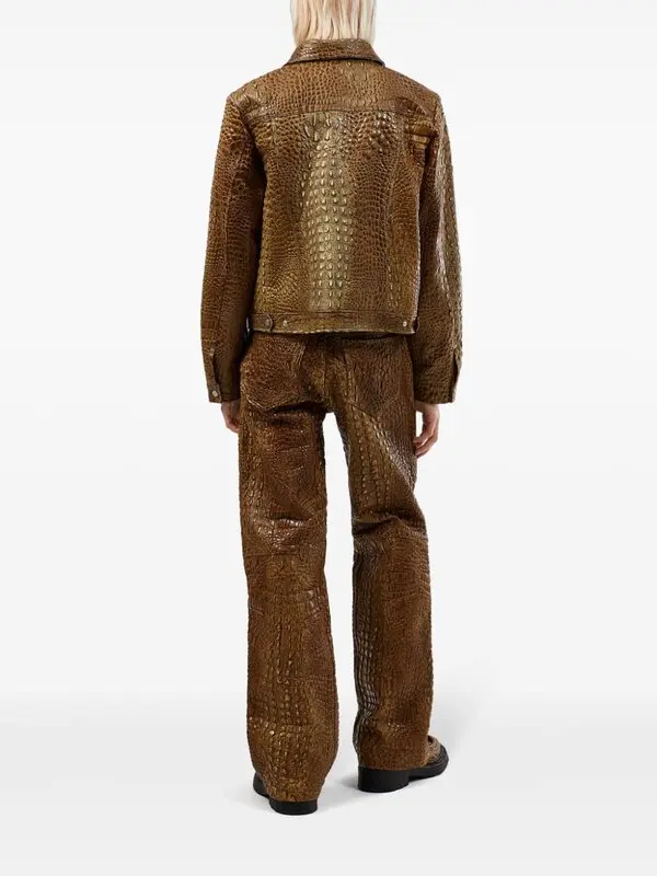 Camper Embossed Crocodile Effect Leather Jacket - Brown
