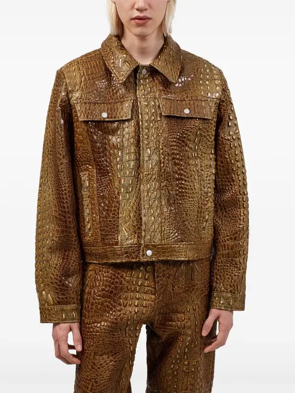 Camper Embossed Crocodile Effect Leather Jacket - Brown