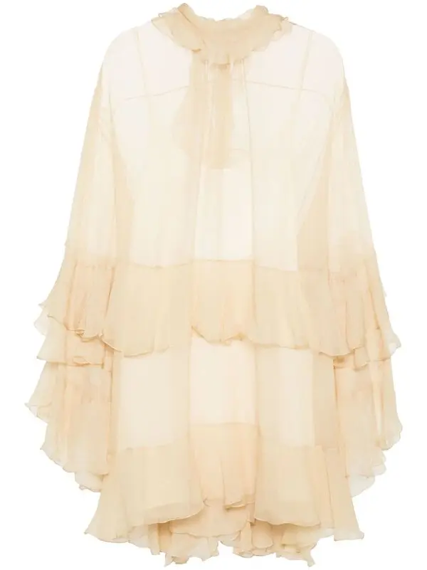 Chloé Ruffled Mini Dress - Neutrals
