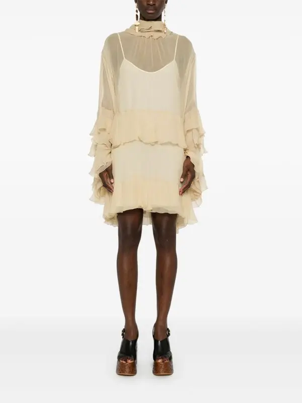 Chloé Ruffled Mini Dress - Neutrals