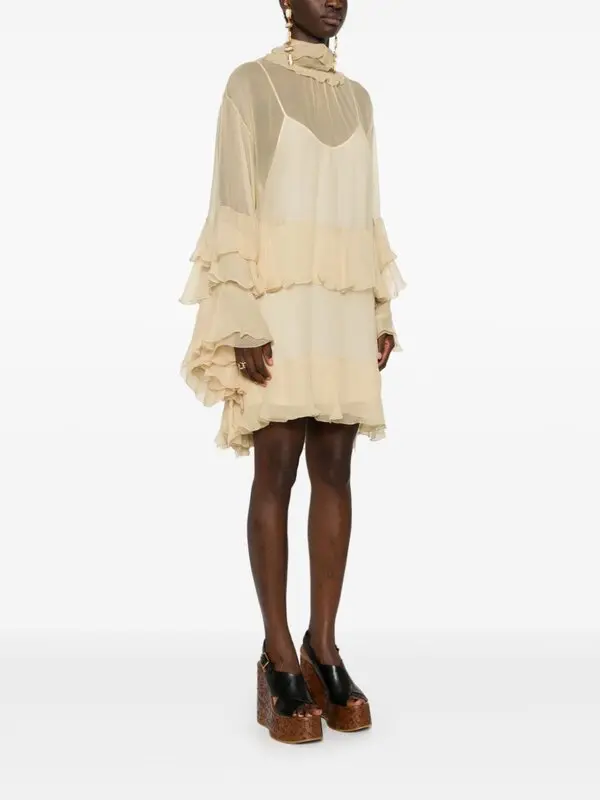 Chloé Ruffled Mini Dress - Neutrals