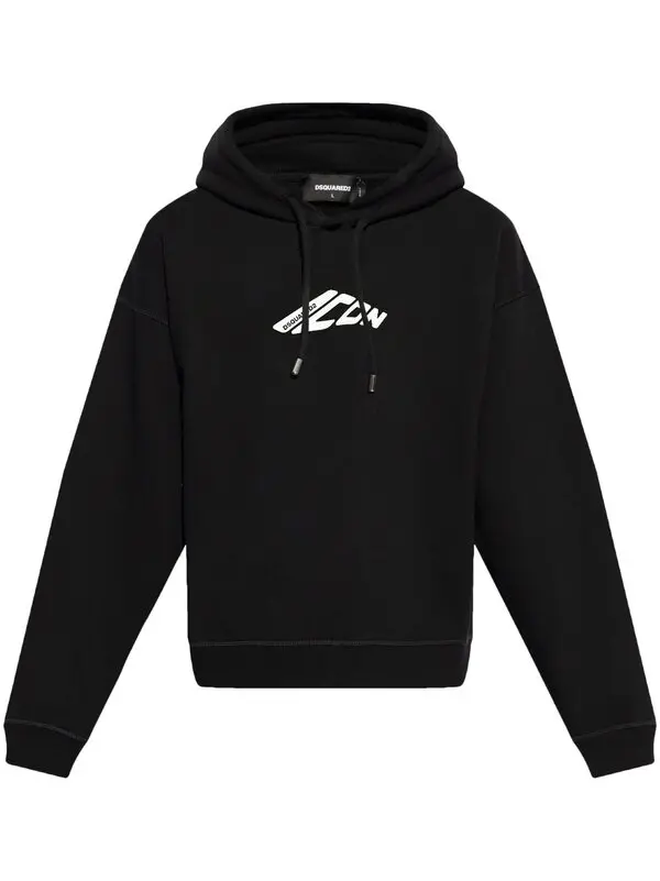 Dsquared2 Cotton Blend Graphic Print Hoodie - Black