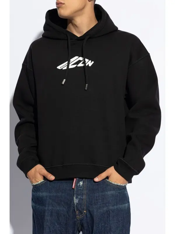 Dsquared2 Cotton Blend Graphic Print Hoodie - Black