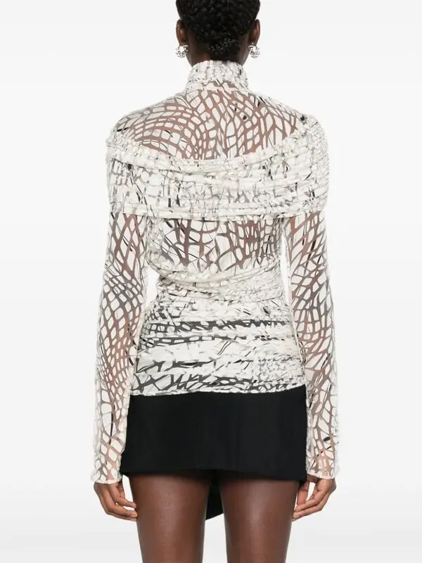 MUGLER Abstract-print Ruched Top - White