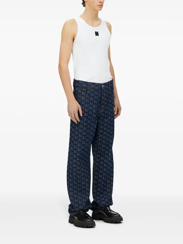 MSGM Monogram Print Cotton Jeans