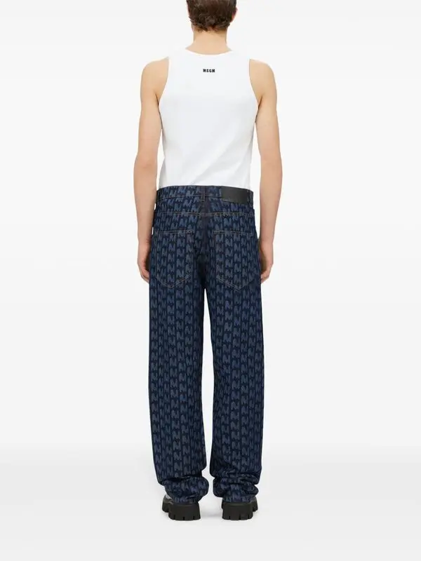 MSGM Monogram Print Cotton Jeans