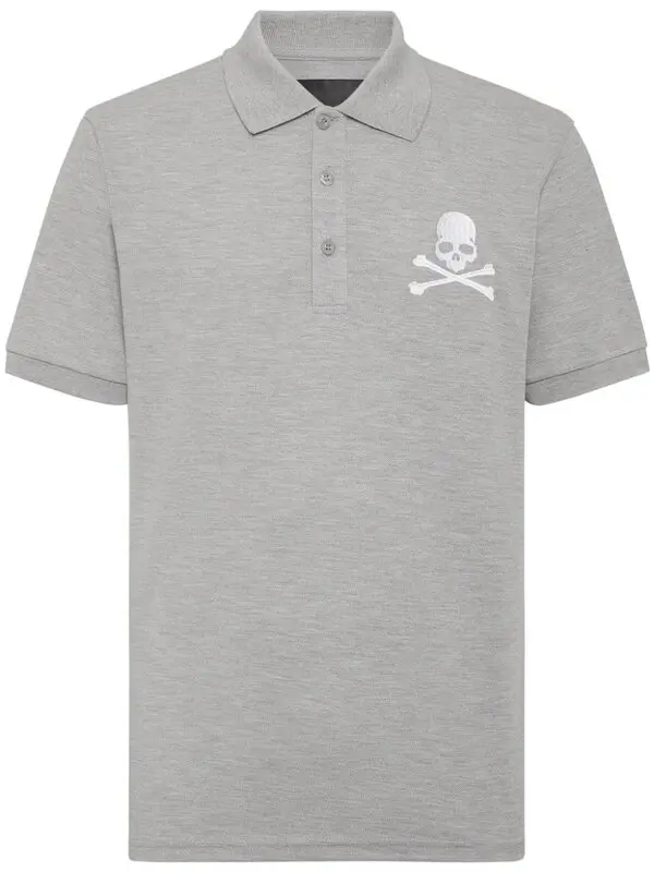 Philipp Plein Skull-embroidered Cotton Polo Shirt - Grey