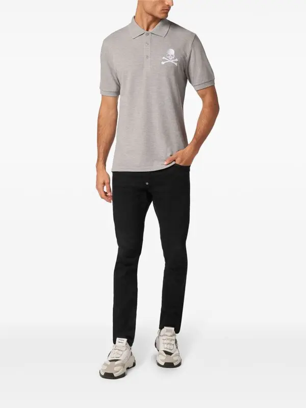 Philipp Plein Skull-embroidered Cotton Polo Shirt - Grey