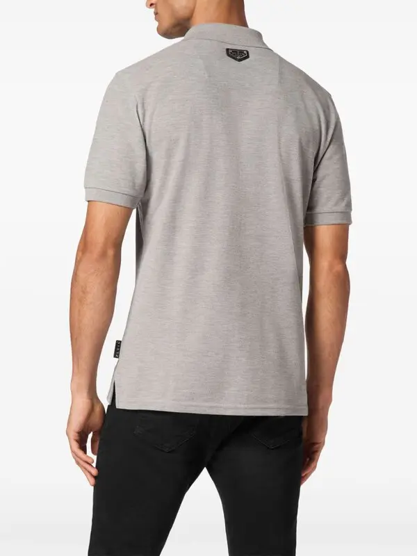 Philipp Plein Skull-embroidered Cotton Polo Shirt - Grey