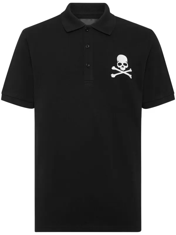 Philipp Plein Skull-embroidered Cotton Polo Shirt - Black