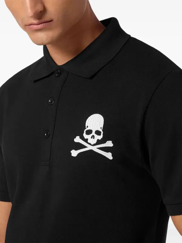 Philipp Plein Skull-embroidered Cotton Polo Shirt - Black