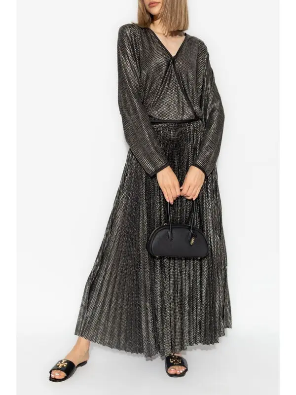 FORTE_FORTE Pleated Houndstooth-print Midi Skirt