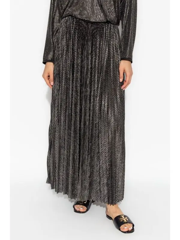 FORTE_FORTE Pleated Houndstooth-print Midi Skirt