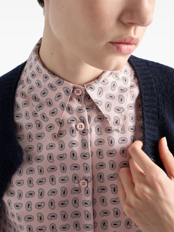 Prada Mini-Paisley Pattern Silk Shirt - Pink | Editorialist