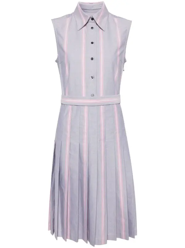 Thom Browne Striped Belted Shirt Dress - Grey