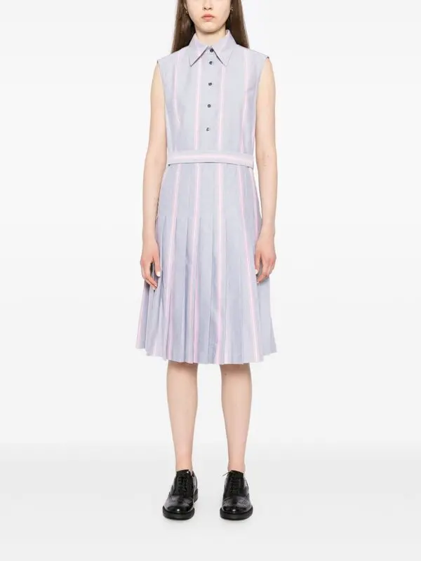 Thom Browne Striped Belted Shirt Dress - Grey
