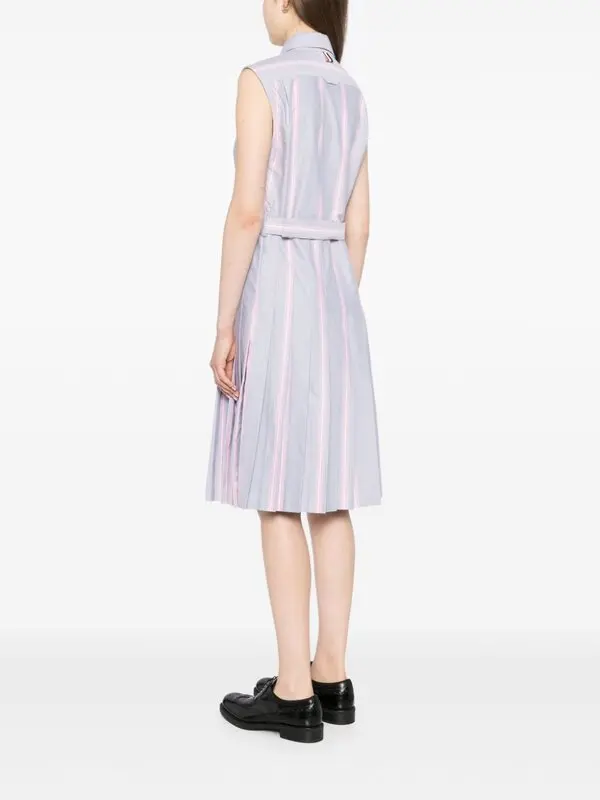 Thom Browne Striped Belted Shirt Dress - Grey