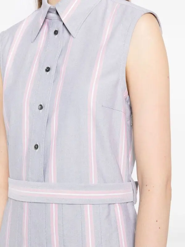 Thom Browne Striped Belted Shirt Dress - Grey