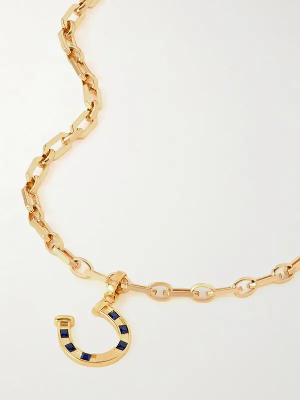 MARTHA CALVO Plated Sapphire Horseshoe Charm Necklace - Gold