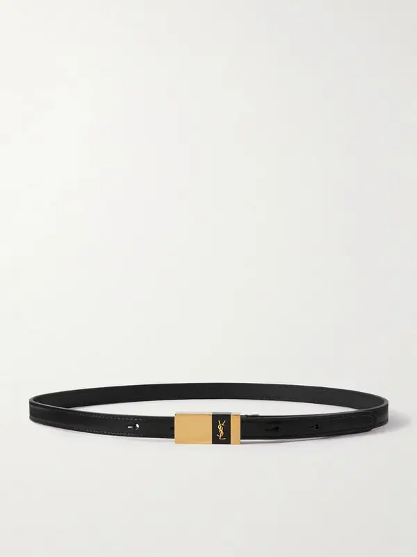 Saint Laurent Cassandre Leather Belt - Black