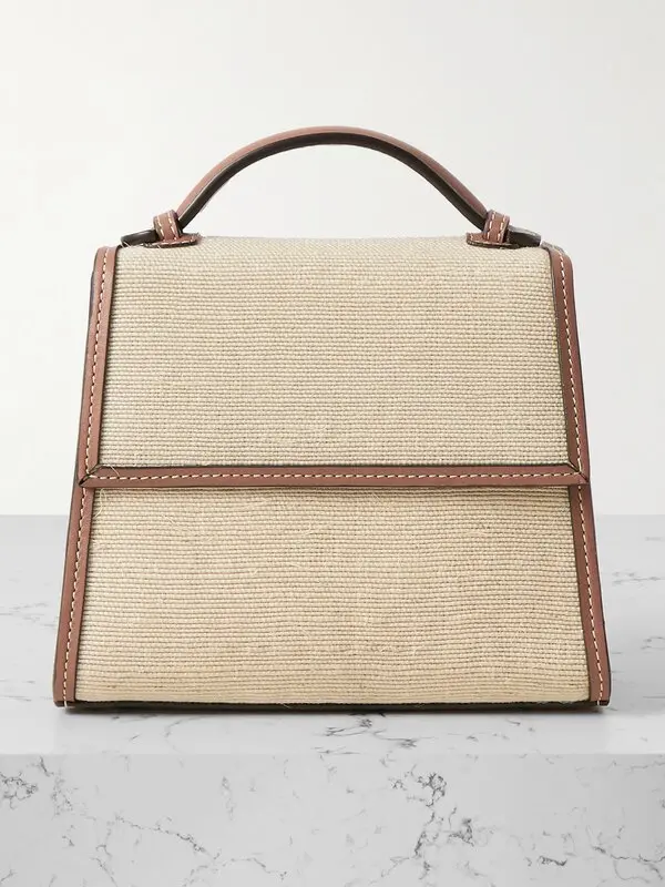HUNTING SEASON Small Leather-trimmed Raffia Tote