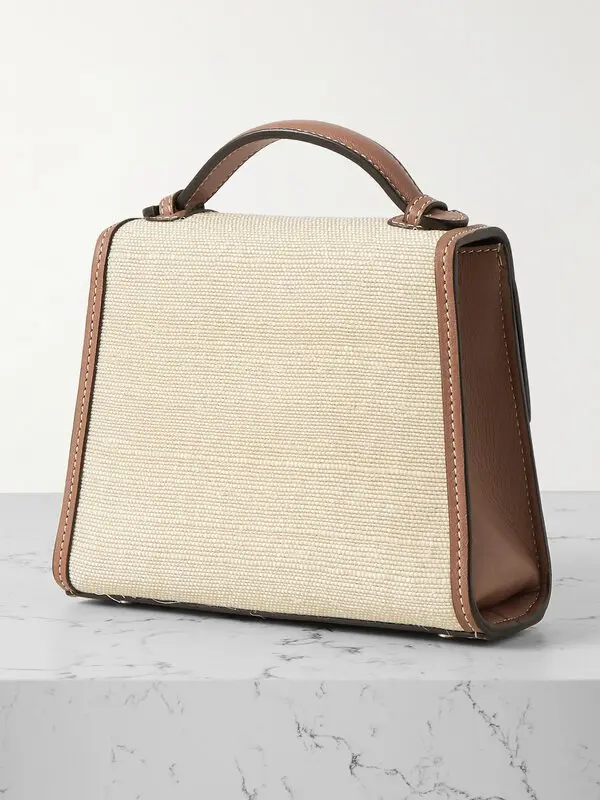 HUNTING SEASON Small Leather-trimmed Raffia Tote