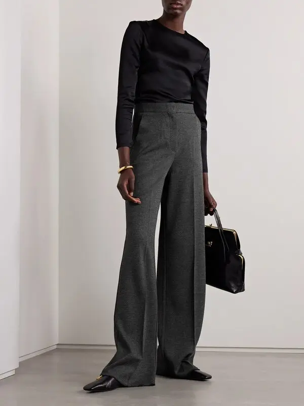 Max Mara Pleated Herringbone Wool-blend Wide-leg Trousers