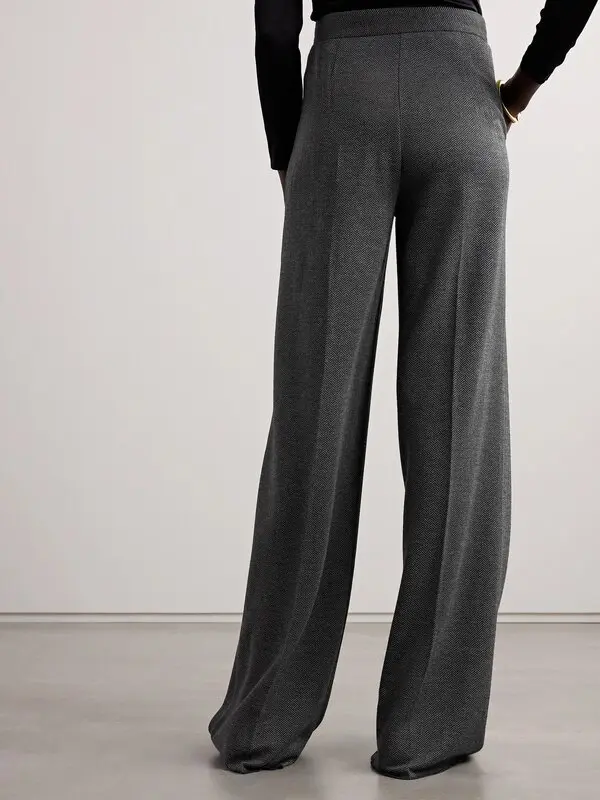 Max Mara Pleated Herringbone Wool-blend Wide-leg Trousers
