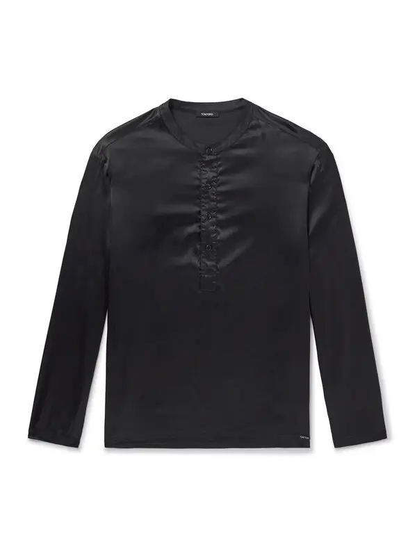 TOM FORD Stretch-silk Satin Henley Pyjama Top - Black